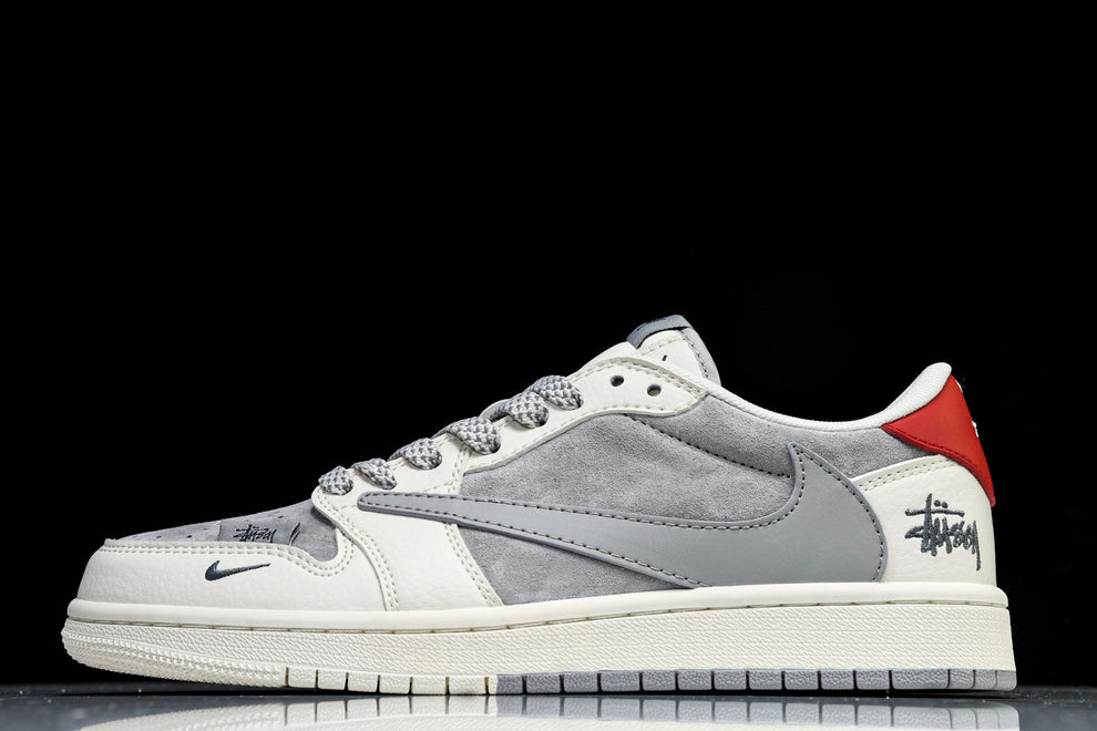 Travis Scott AJ1 Low x Stussy 'Grey White Red' (Custom) – Drip Locker UK