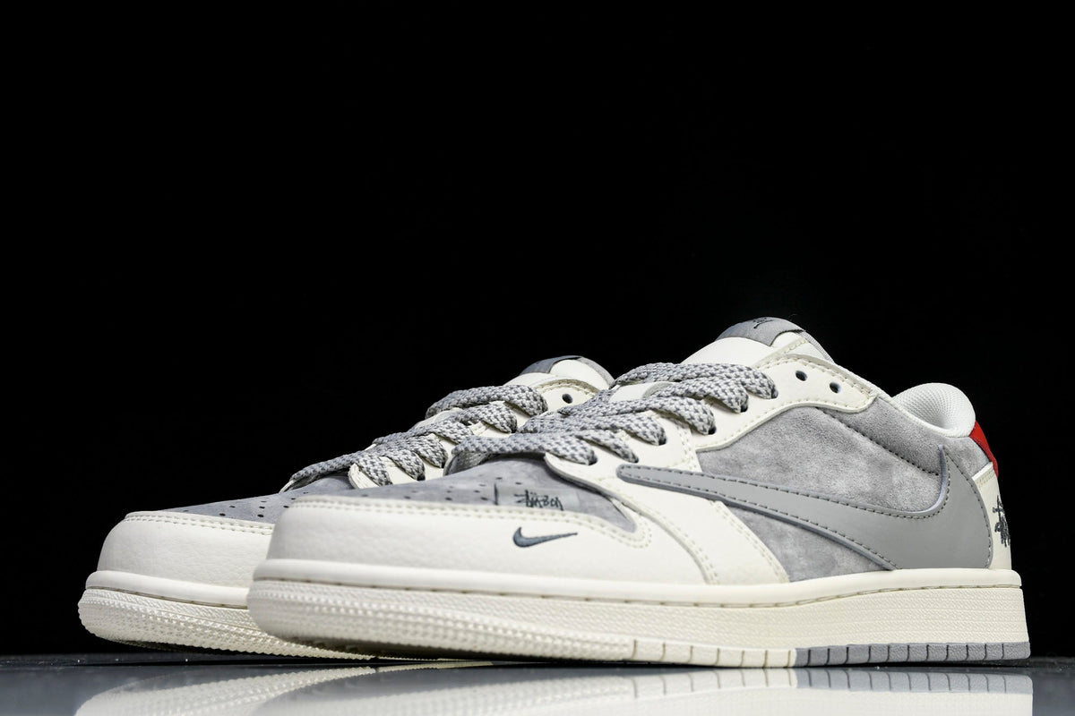 Travis Scott AJ1 Low x Stussy 'Grey White Red' (Custom) – Drip Locker UK